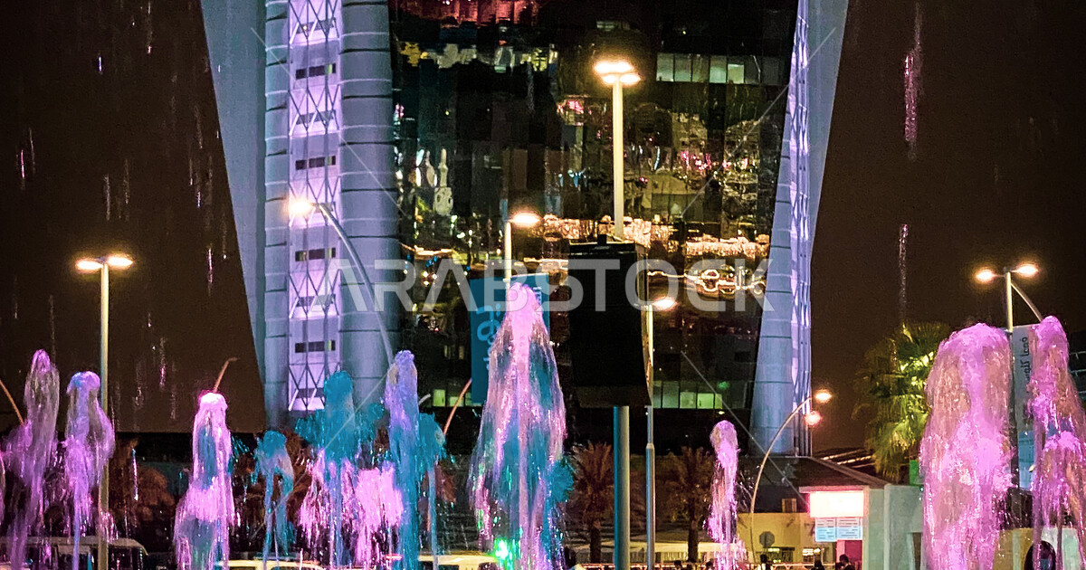 A picture of the U-Walk complex in Riyadh, Saudi Arabia in night mode ...
