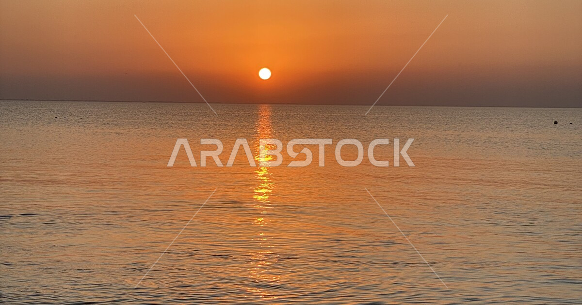Aesthetic picture of sunset on the beach of Dammam in Saudi Arabia, the ...