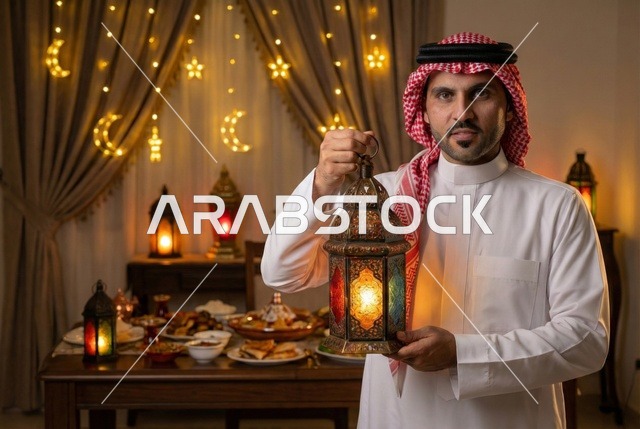 The blessed month of Ramadan, a Saudi Arabian Gulf Arab man wearing ...