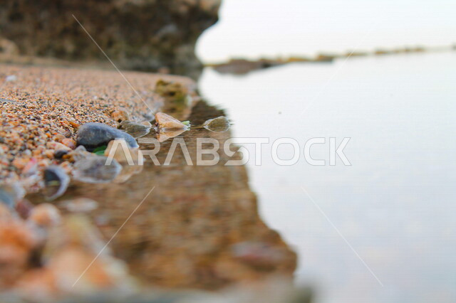 An aesthetic close-up image of the Al-Wajh beach on the Red Sea, the ...