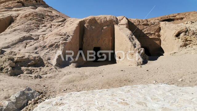 Tombs carved in rocks in Saudi Arabia, Maghair Shuaib located in the ...