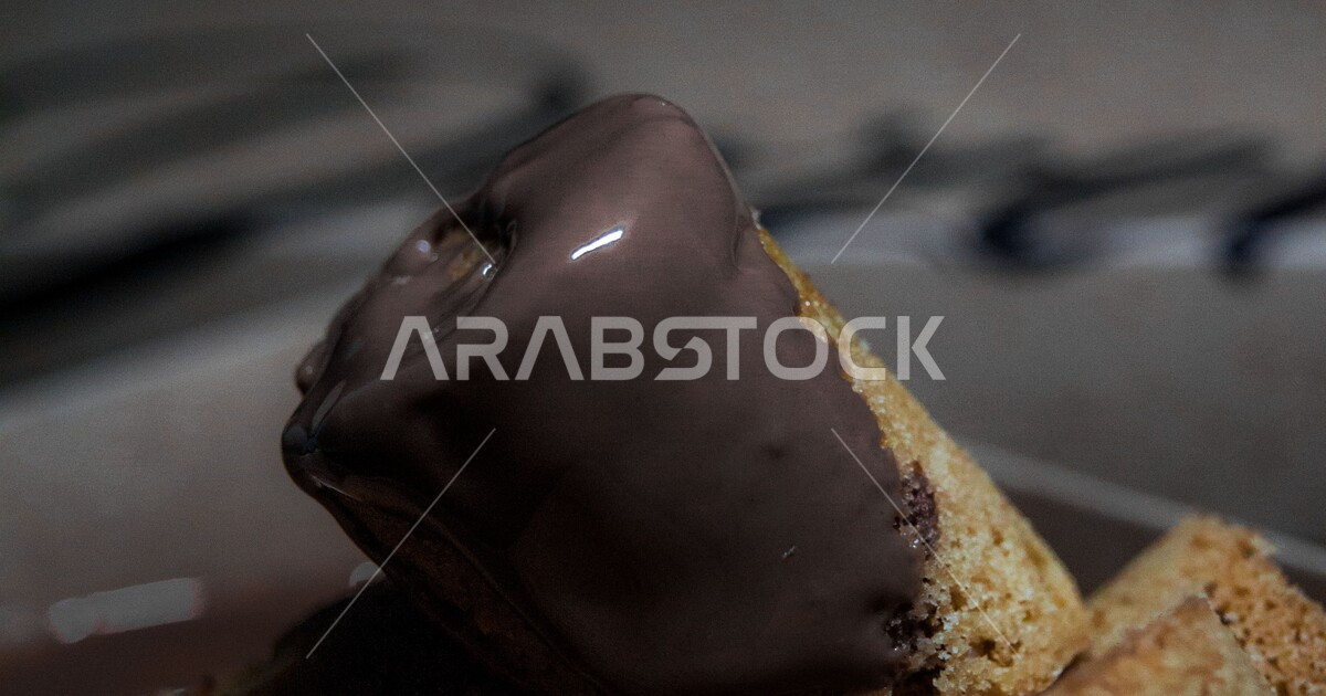 Crispy wafer rolls with delicious melted chocolate, cookies, sweets and ...