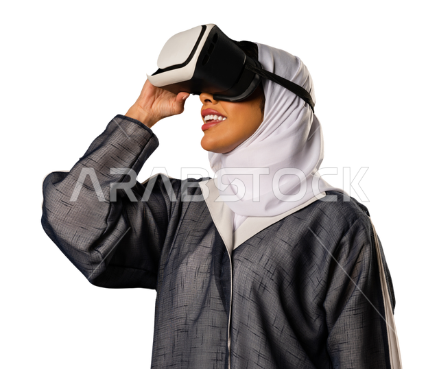 Portrait of a Saudi Arabian Gulf woman wearing a Saudi abaya and 3D ...