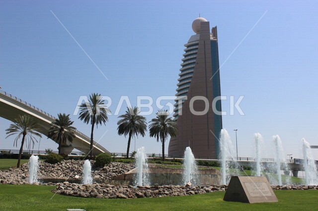 Telecom tower in Dubai, United Arab Emirates, distinctive architectural ...