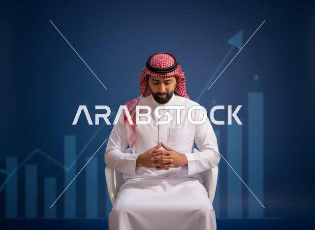 Saudi Businessman with Financial Growth Charts - Photo