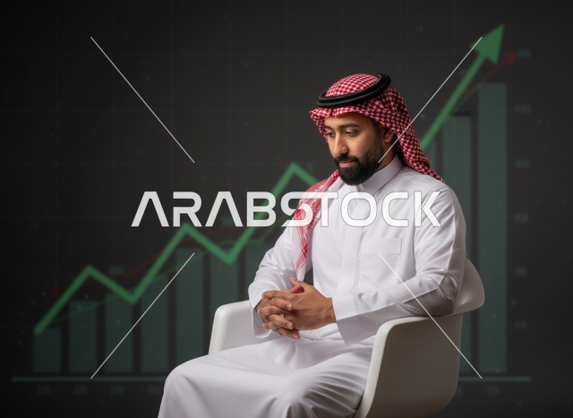 Saudi Businessman with Rising Financial Growth Chart - Photo