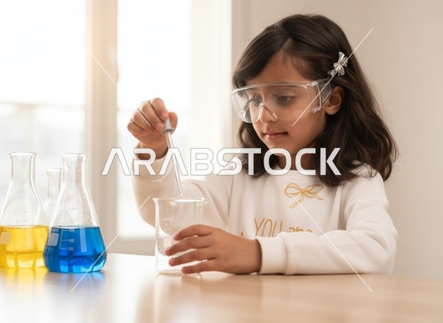 Saudi Girl Doing Science Experiment in Lab - Photo