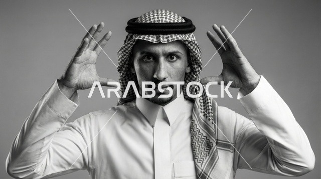 Saudi Man in Traditional Clothing Black and White Portrait - Photo