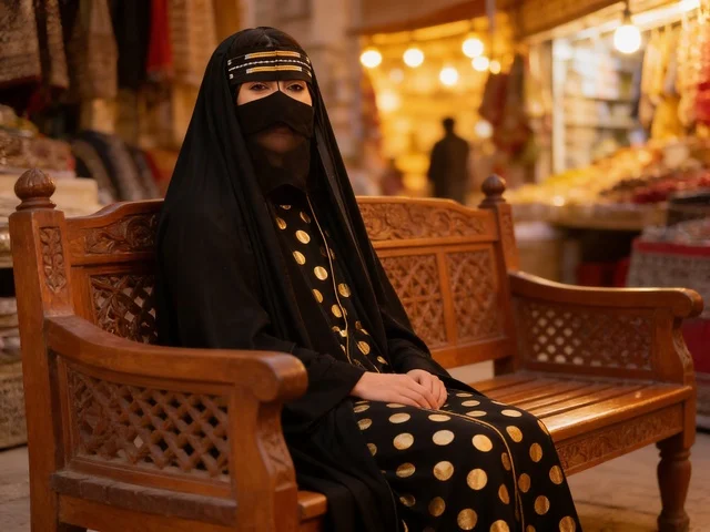 Saudi Woman in Traditional Abaya at Najd Historic Fort - Photo