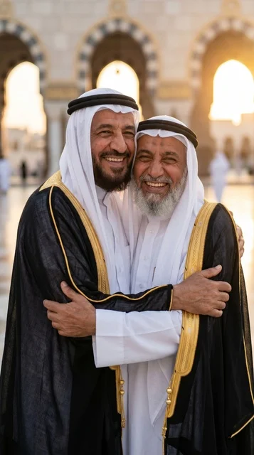 Saudi Men in Traditional Bisht Celebrating Eid Al-Adha - Photo