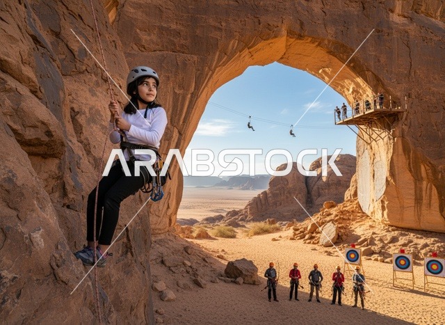 Girl Rock Climbing in AlUla Desert Adventure - Photo