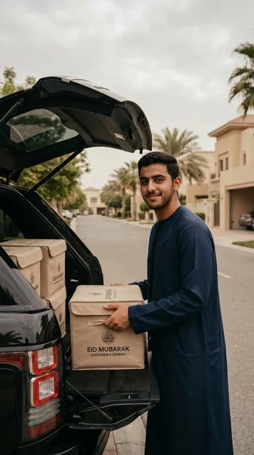 Emirati Man Distributing Eid Sacrifice Meat in UAE - Photo