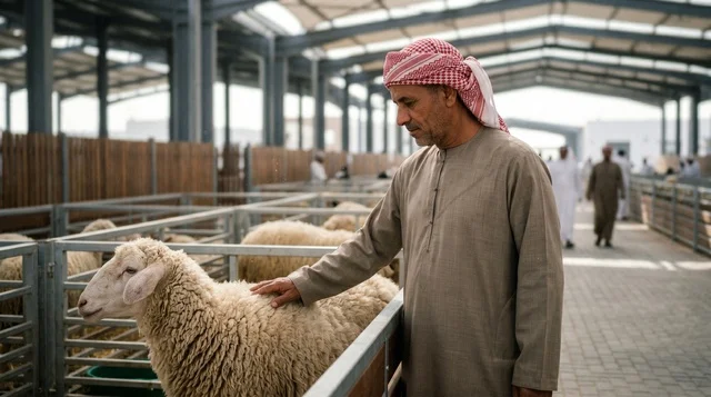 Emirati Man Dubai Livestock Market Eid Sheep - Photo