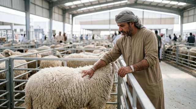 Emirati Man Dubai Livestock Market Eid Sheep - Photo