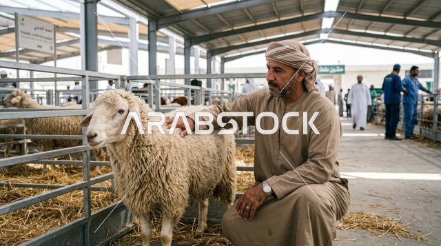 Emirati Man Dubai Livestock Market Eid Sheep - Photo