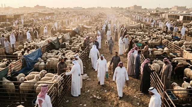 Al Rai Livestock Market Kuwait Sheep Pens Crowds - Photo