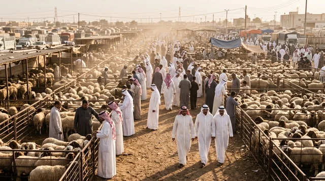 Al Rai Livestock Market Kuwait Sheep Pens Crowds - Photo