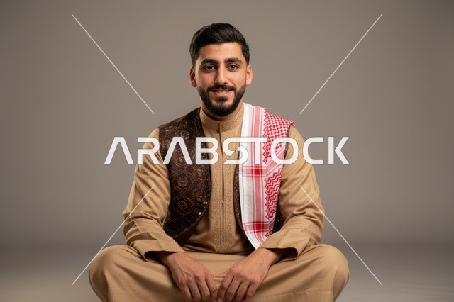 Jordanian Man in Traditional Thawb and Shemagh - Photo