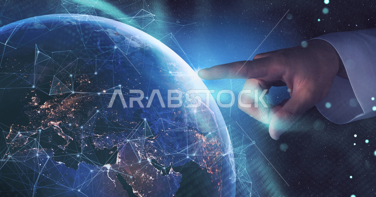 Close-up of the hand of a Saudi Arabian Gulf Arab man pressing his ...