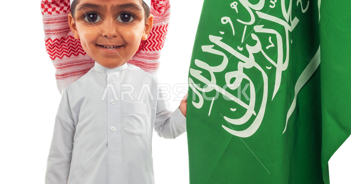 Portrait of a Saudi Arabian Gulf child with big smiling and happy eyes ...