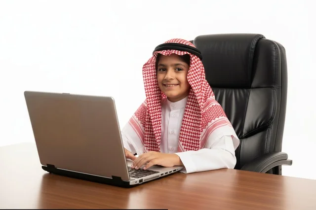 Saudi Boy in Thobe Studying Molecular Science - Photo