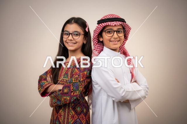 Saudi Children in Traditional Attire Studio Portrait - Photo