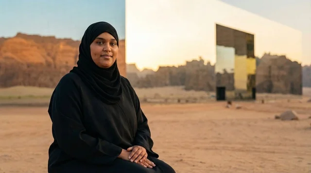 Saudi Woman at Maraya Mirrored Building AlUla - Photo
