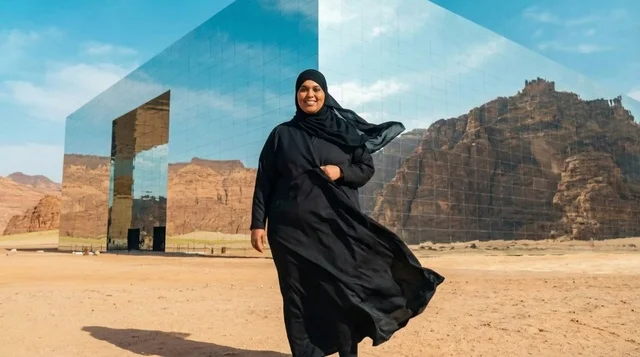 Saudi Woman Reflection at Maraya Mirrored Building AlUla - Photo
