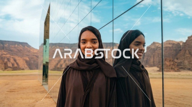Saudi Woman at Maraya Building in AlUla Desert - Photo