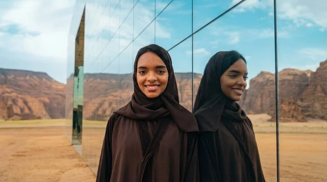 Saudi Woman Reflection at Maraya Mirrored Building AlUla - Photo