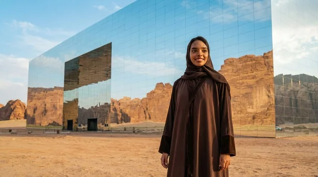 Saudi Woman at Maraya AlUla Desert Landscape - Photo