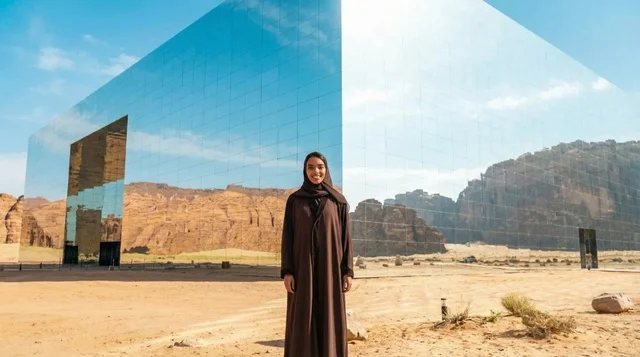 Saudi Woman Reflection at Maraya Mirrored Building AlUla - Photo