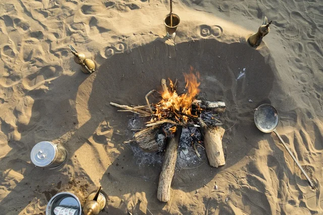 Traditional Arabic Coffee and Campfire in Oman Desert - Photo