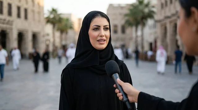 Arab Woman in Black Abaya Surrounded by Photographers - Photo