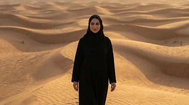 Arab Woman in Black Abaya Surrounded by Photographers - Photo