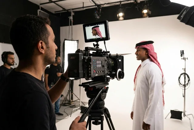 Saudi Man in Traditional Thobe on Camera Screen Recording - Photo