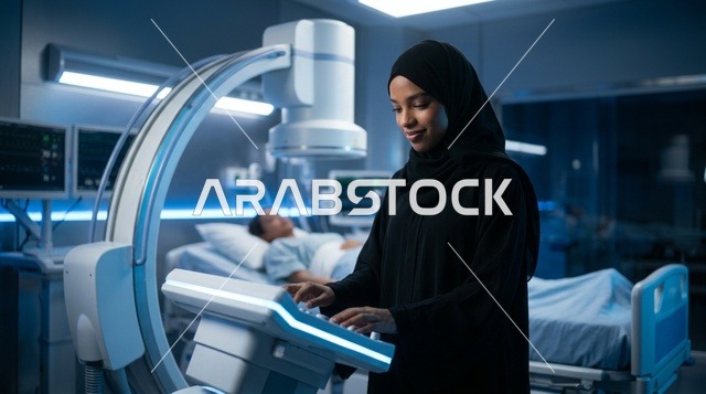 Saudi Female Technician Operating Hospital Equipment - Photo