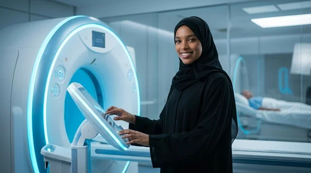 Arab Scientist in Futuristic Laboratory with Hologram - Photo