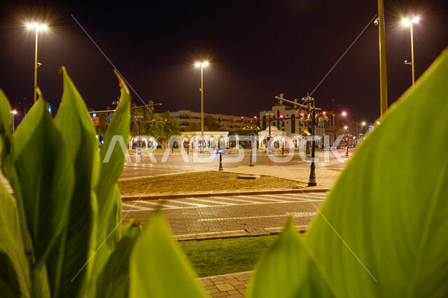 Night picture of the intersection of streets in the city of Al Ain in ...