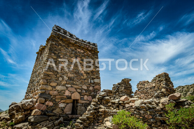 A creative image of the Castle of Bani Saad in the Taif Governorate in ...