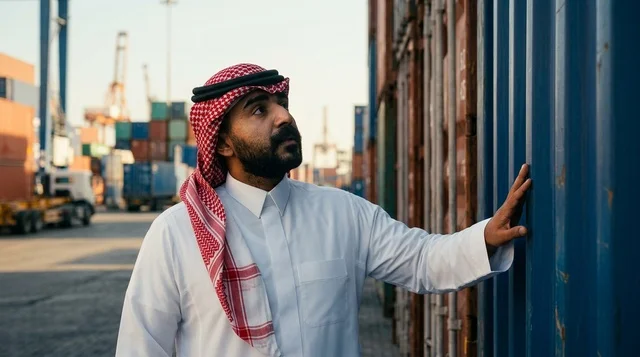 Saudi Businessman At Shipping Port Container Yard - Photo