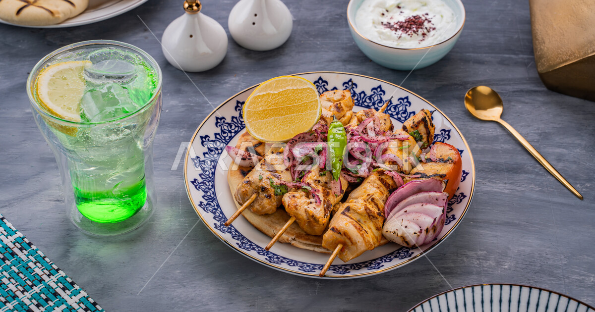 Healthy food dishes, Arabic restaurants, a close-up of a plate of shish ...