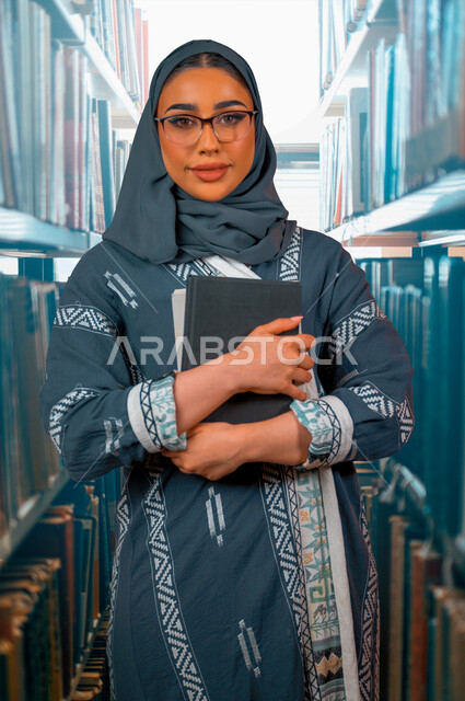 A Saudi Arabian Gulf university student standing in the university ...