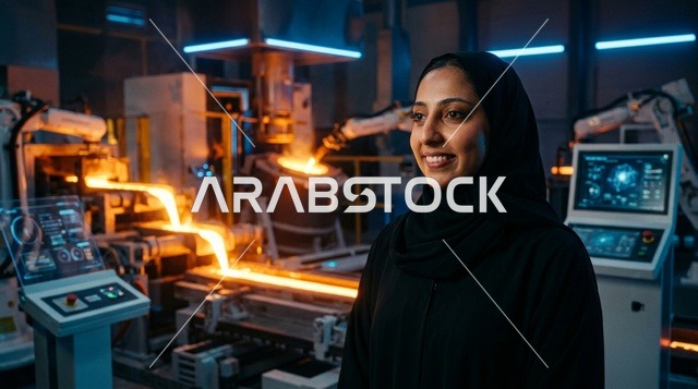 Saudi Female Engineer in Modern Automated Steel Factory - Photo