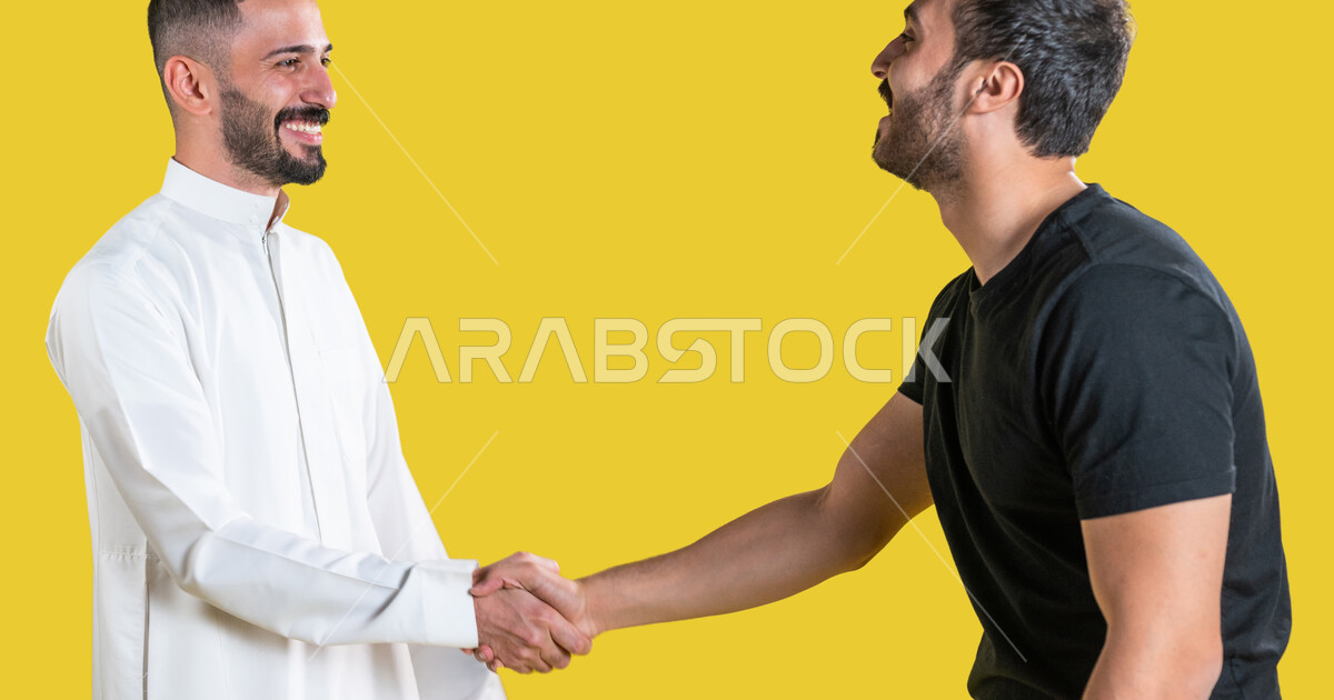 Portrait of two Saudi Arabian Gulf men, interconnected relationships ...