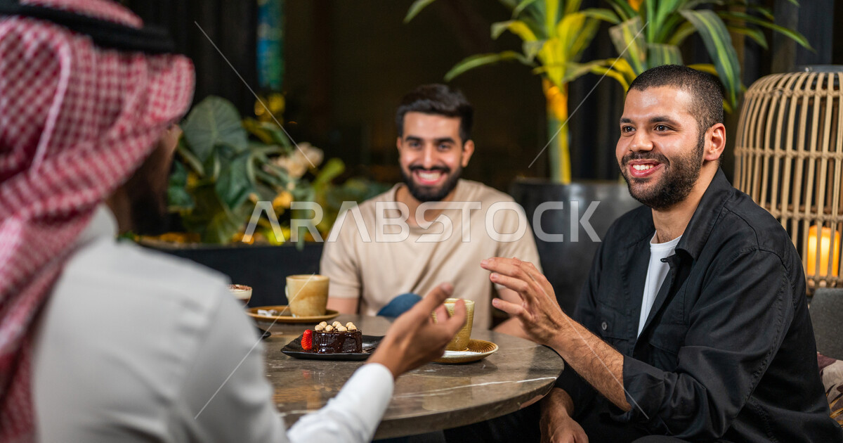 Gulf Arab Saudi youths sitting in one of the cafes in the Kingdom of ...
