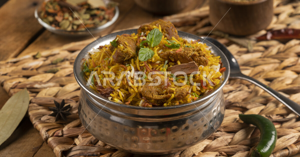 A plate of delicious biryani rice, traditional Arab food, Arab food ...