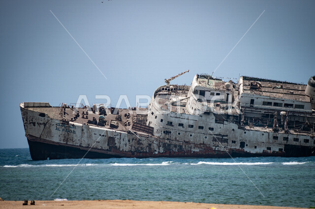 Creative image of the Titanic Al-Shuaiba in the sea of Mecca in the ...
