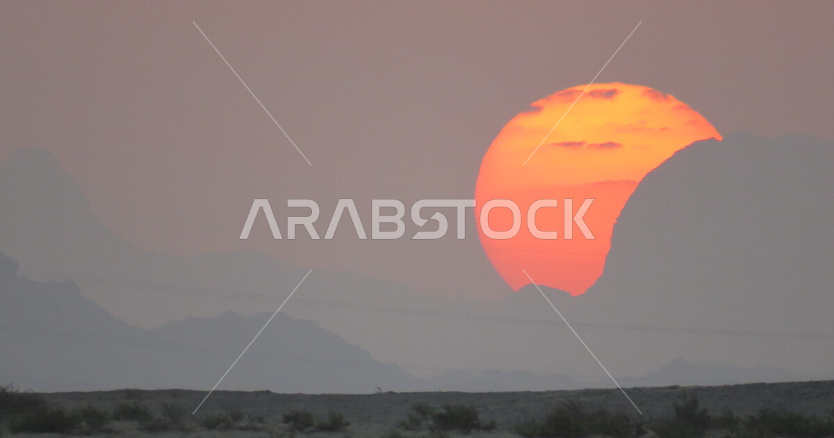 A picture of desert nature in Saudi Arabia, the beauty of sunset in the ...