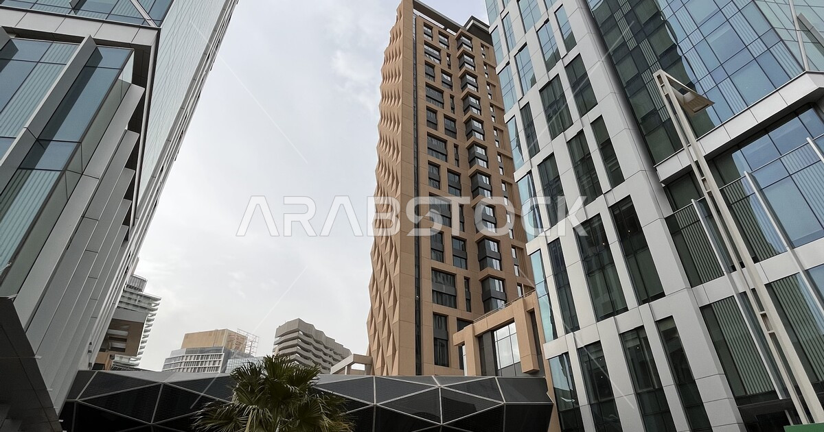 An angle view from the bottom of the King Abdullah Financial District ...